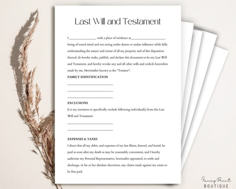 Last Will And Testament Cover Page Template