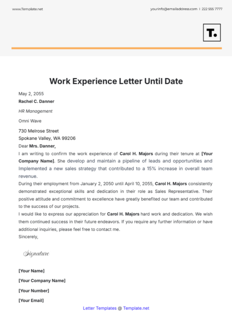 Work Experience Cover Letter Template