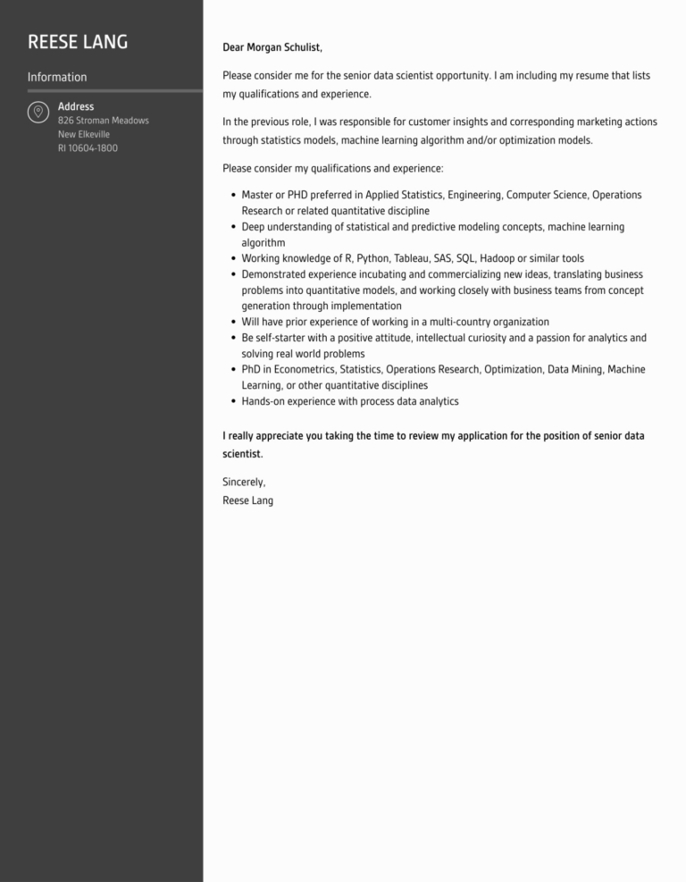 Data Science Cover Letter Template
