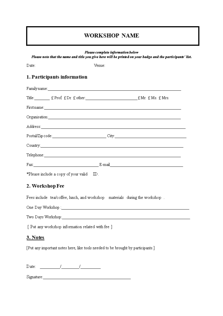 Architecture Workshop Registration Form Template