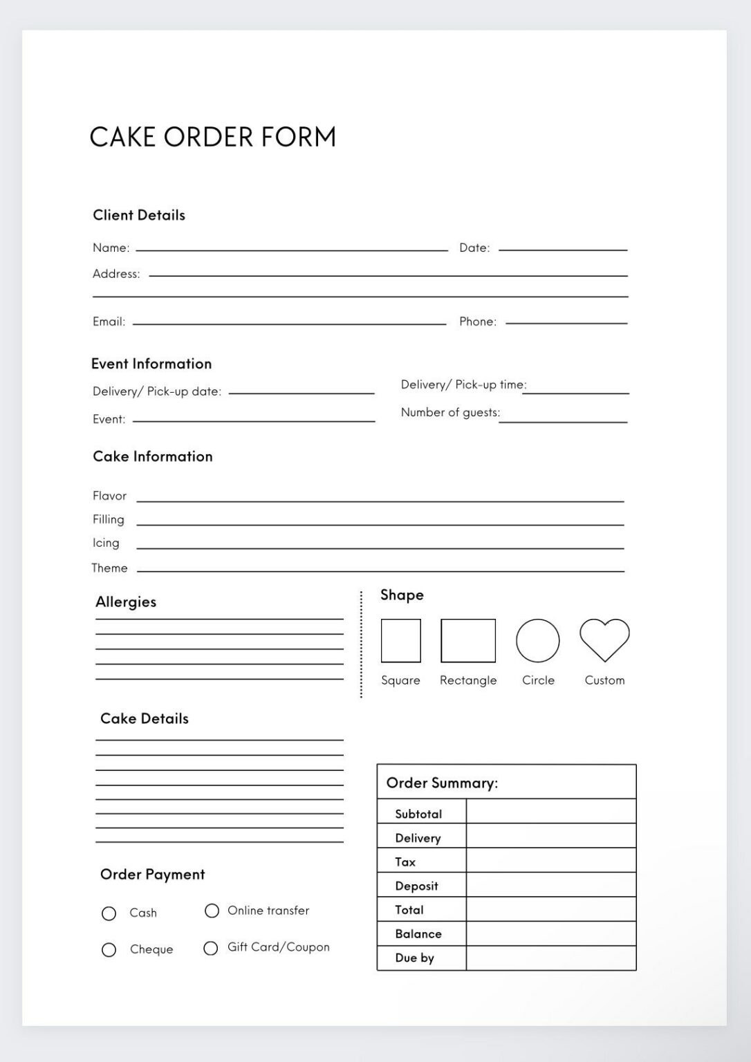 Baked Goods Order Form Template