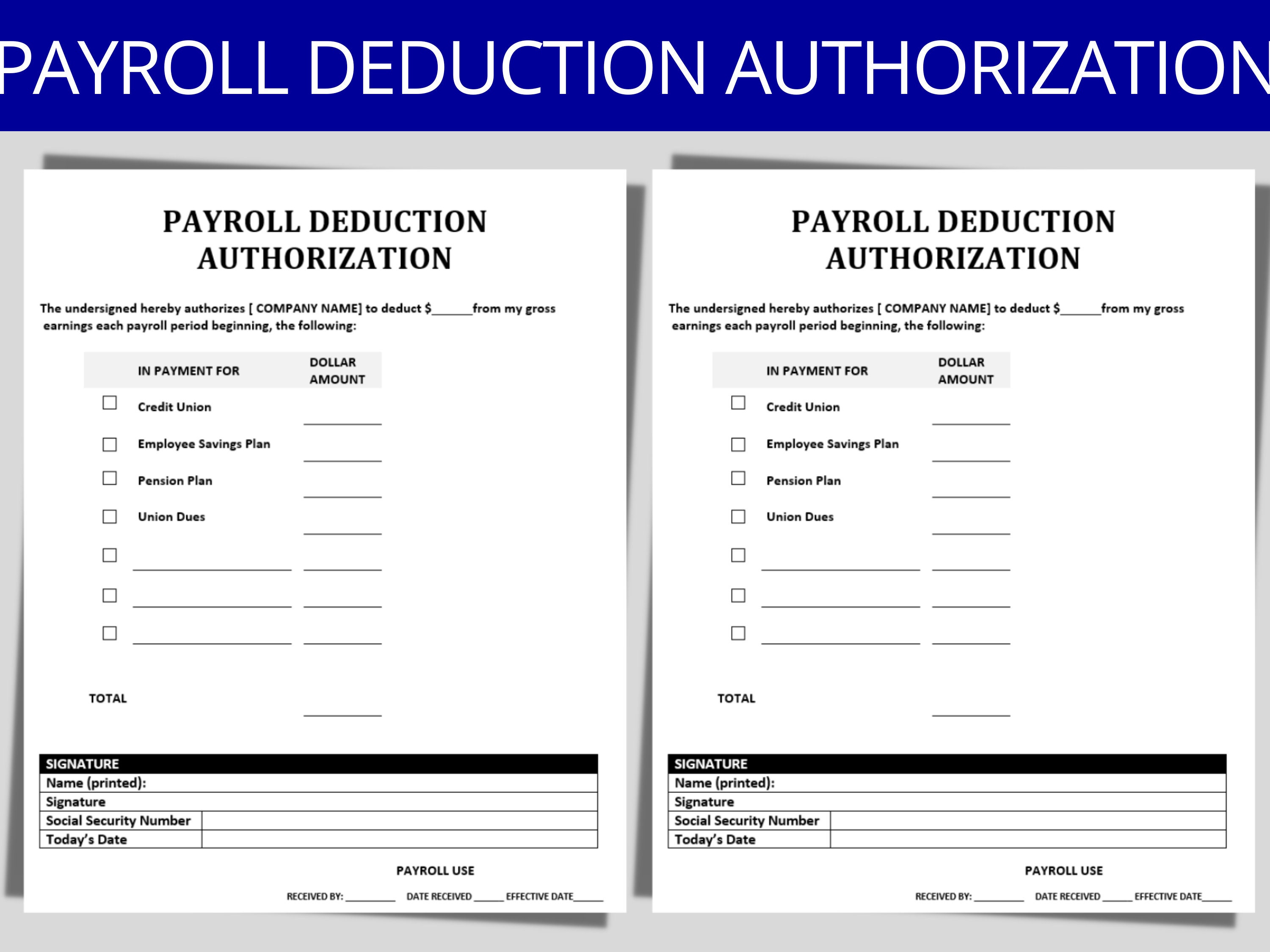 Employee Payroll Deduction Form Template