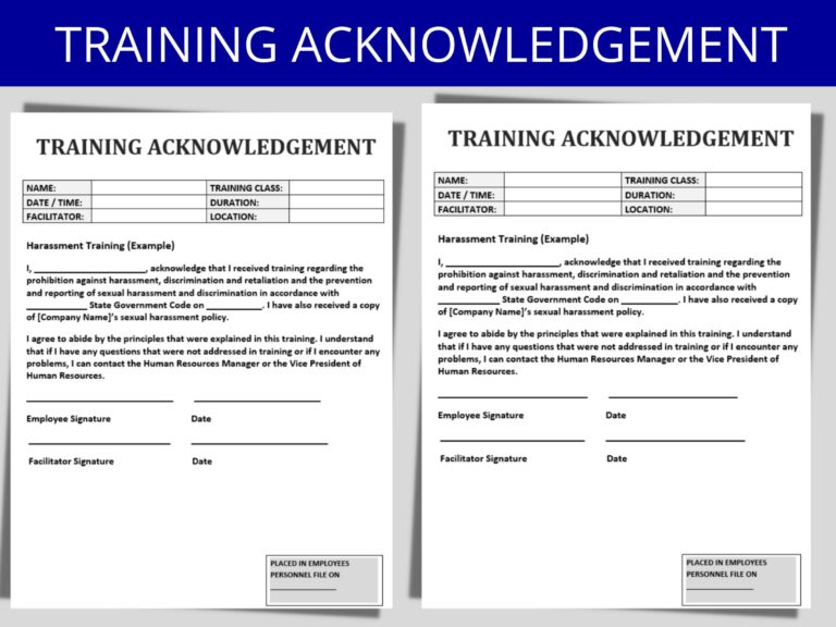 Employee Training Acknowledgement Form Template
