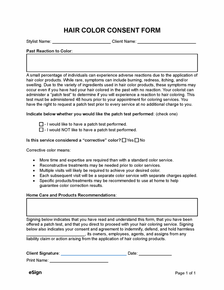 Hair Color Consent Form Template