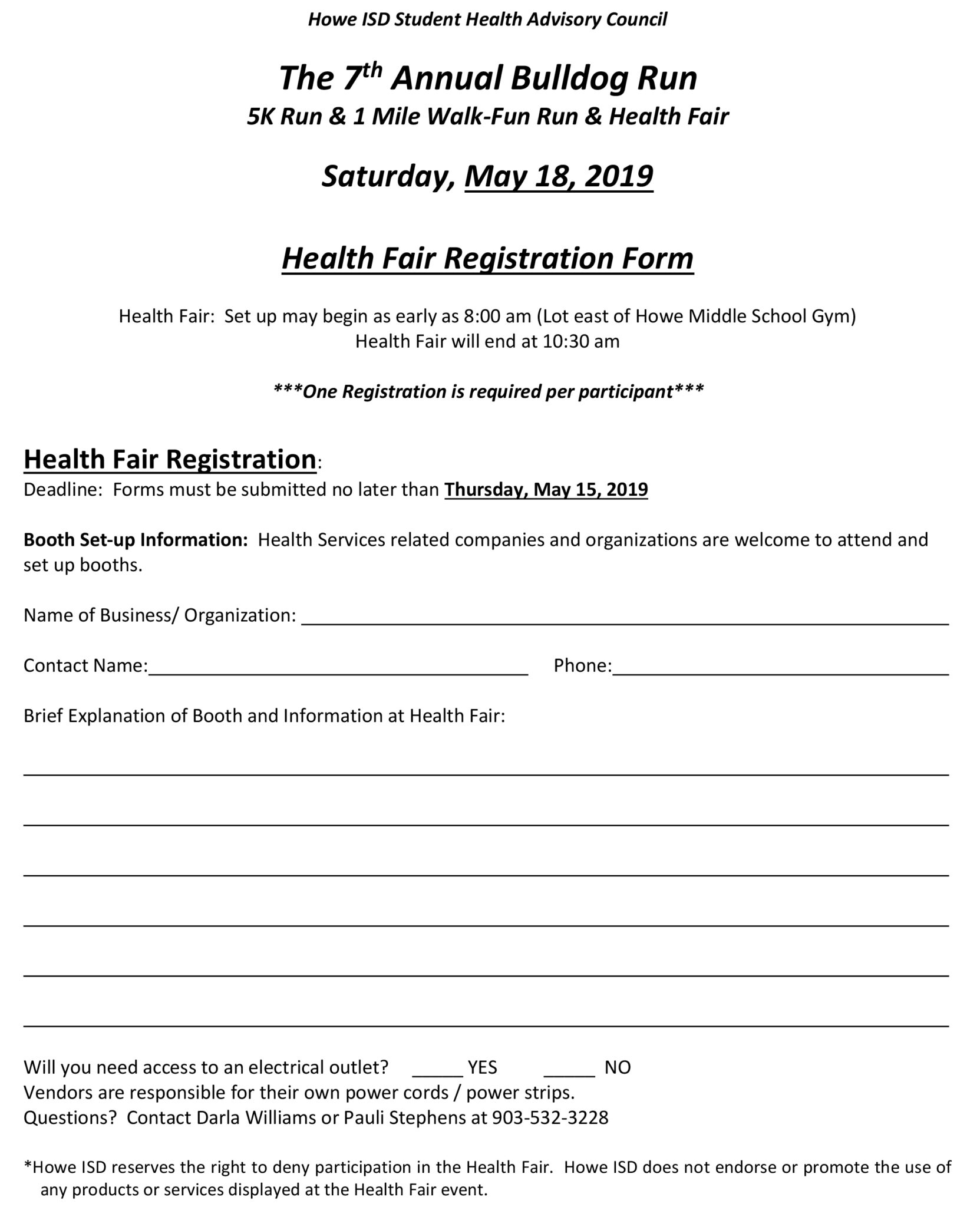 Health Fair Registration Form Template