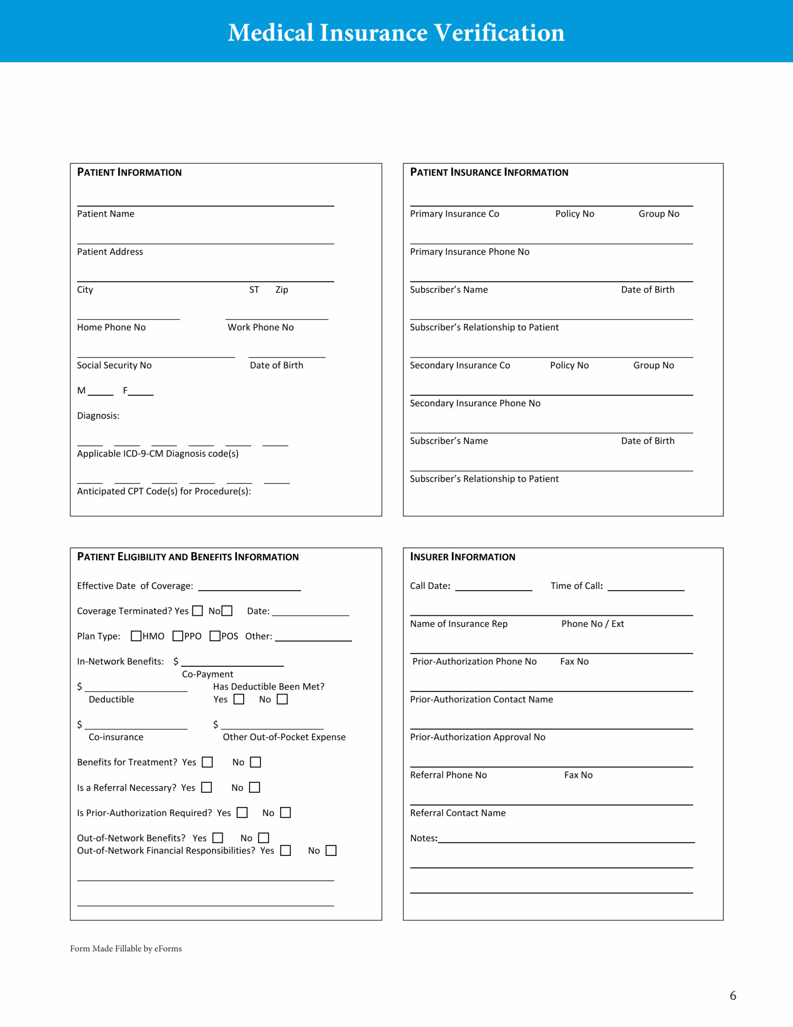 Health Insurance Verification Form Template