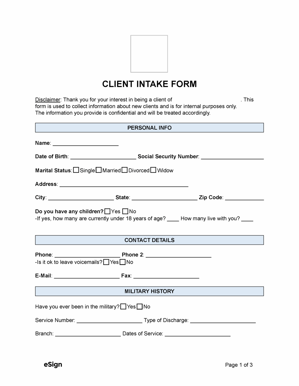 Law Firm Client Intake Form Template