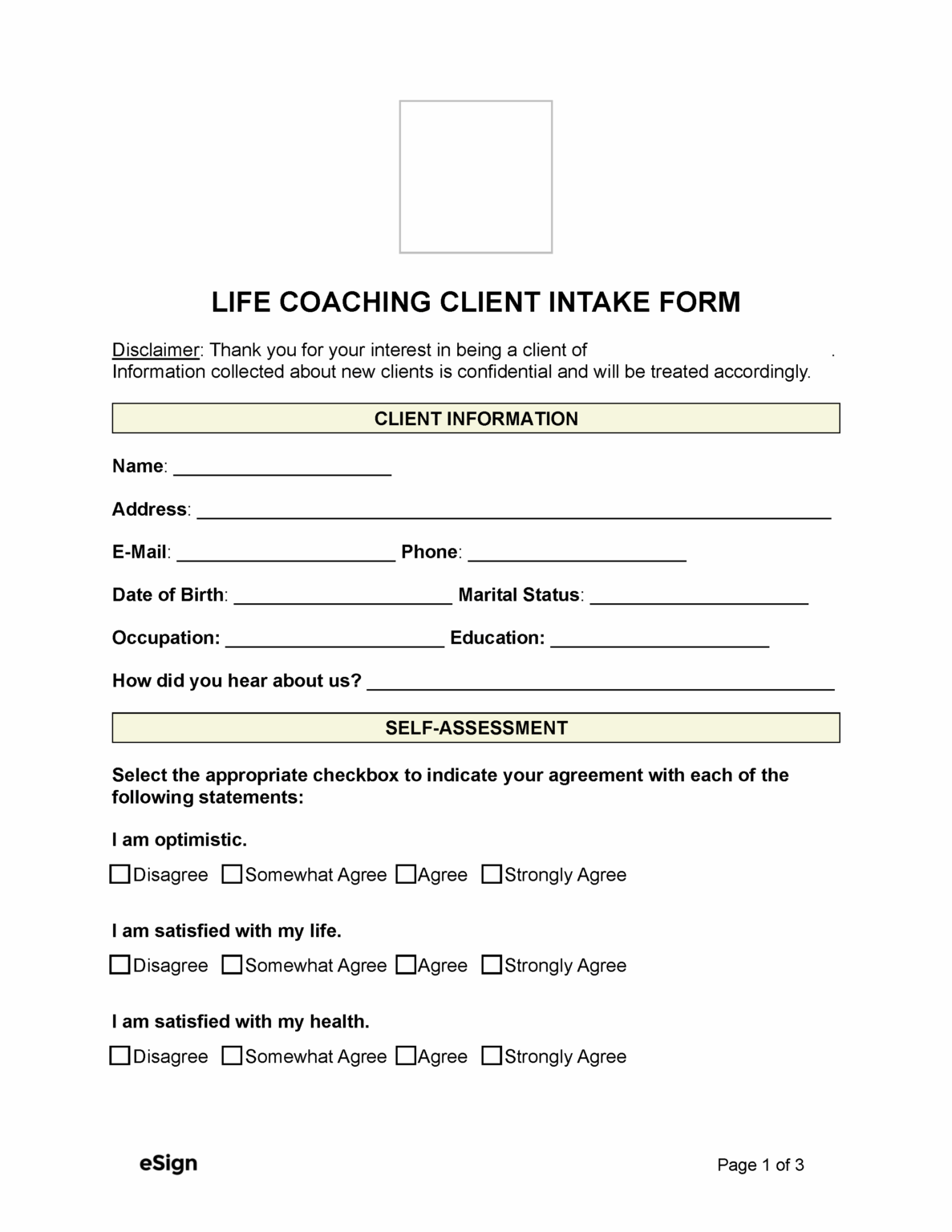 Life Coach Intake Form Template