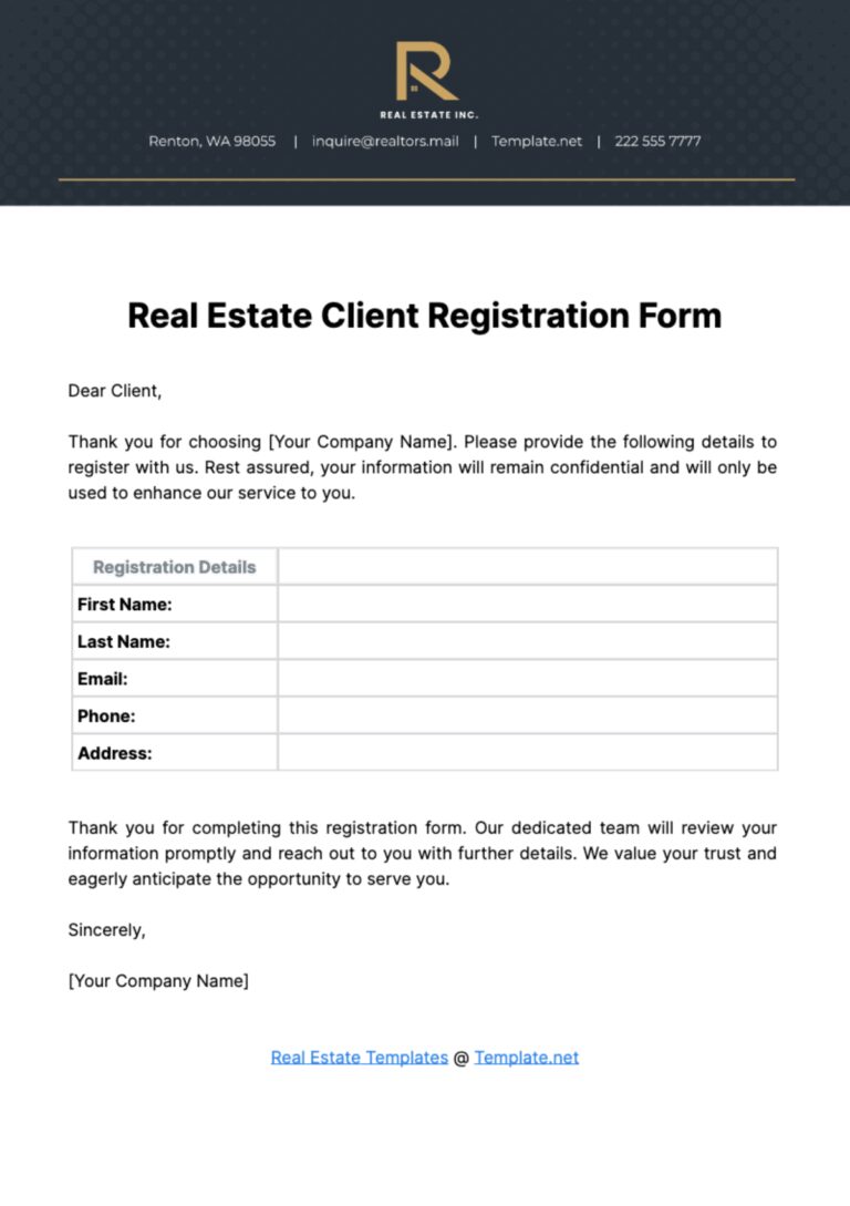 Real Estate Registration Form Template