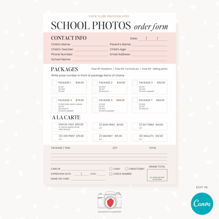 School Photography Order Form Template
