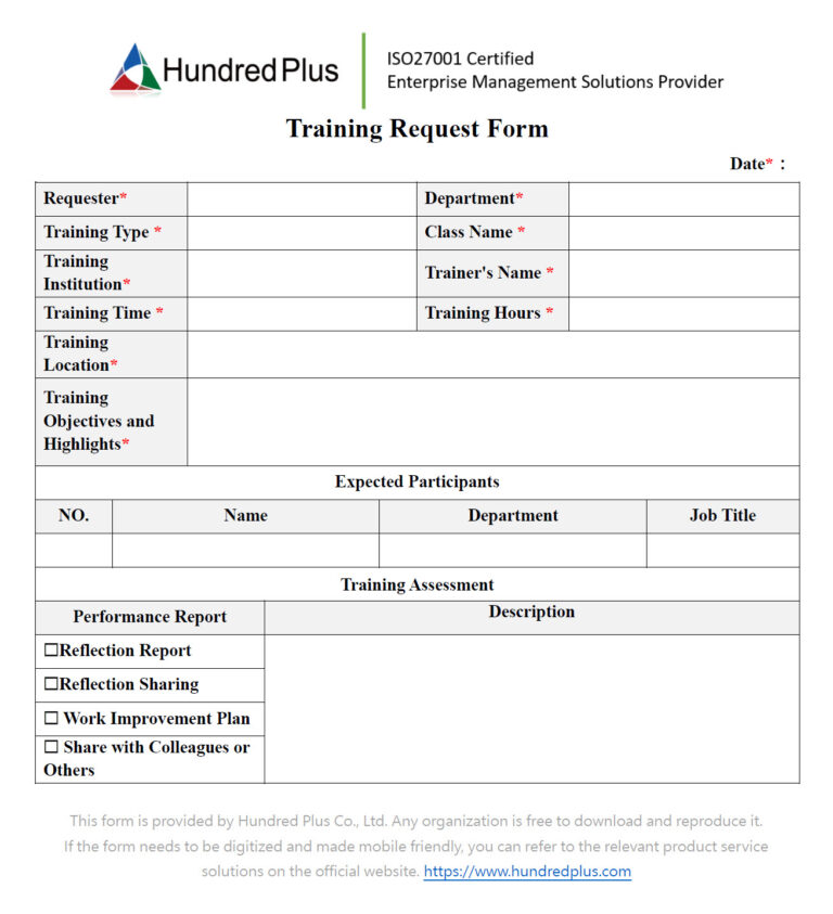 Training Development Request Form Template